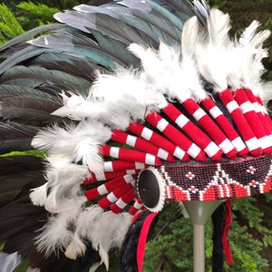 Short Red Indian Headdress Replica Made With Rooster Patinted Grey on ...