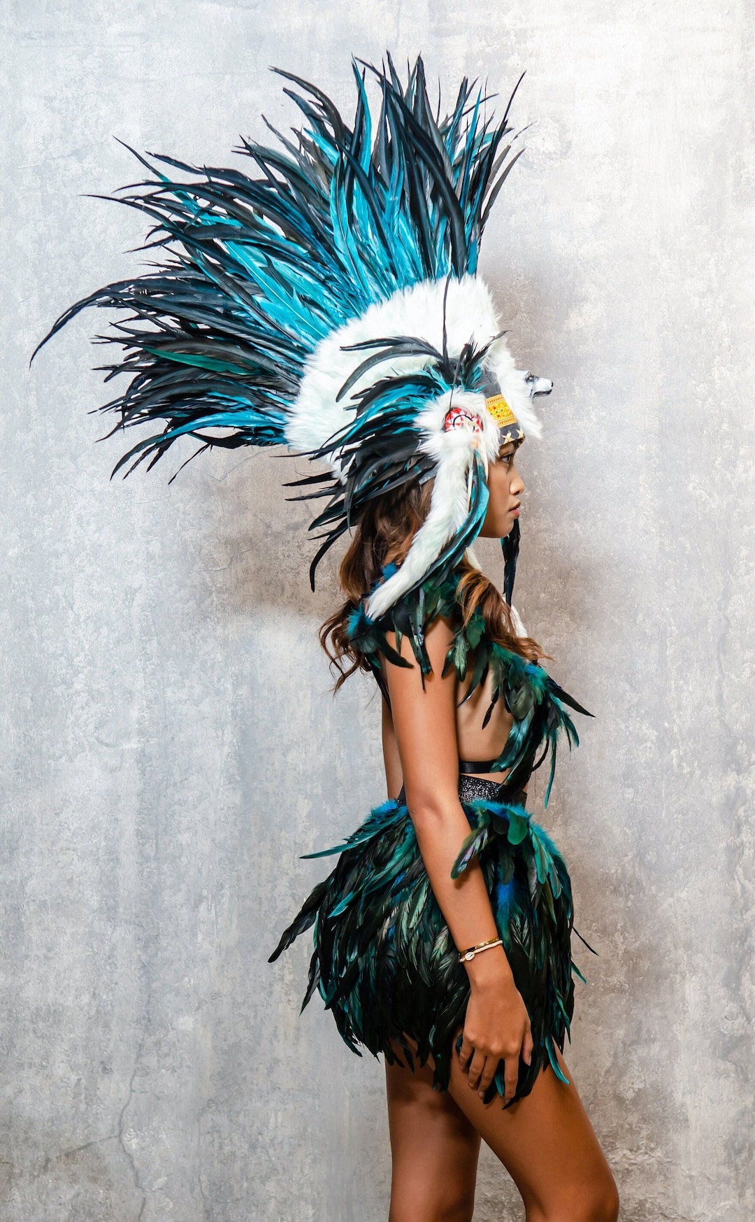 Green Native Mohawk , Indian Costume Feather Headdress , Green Rooster ...