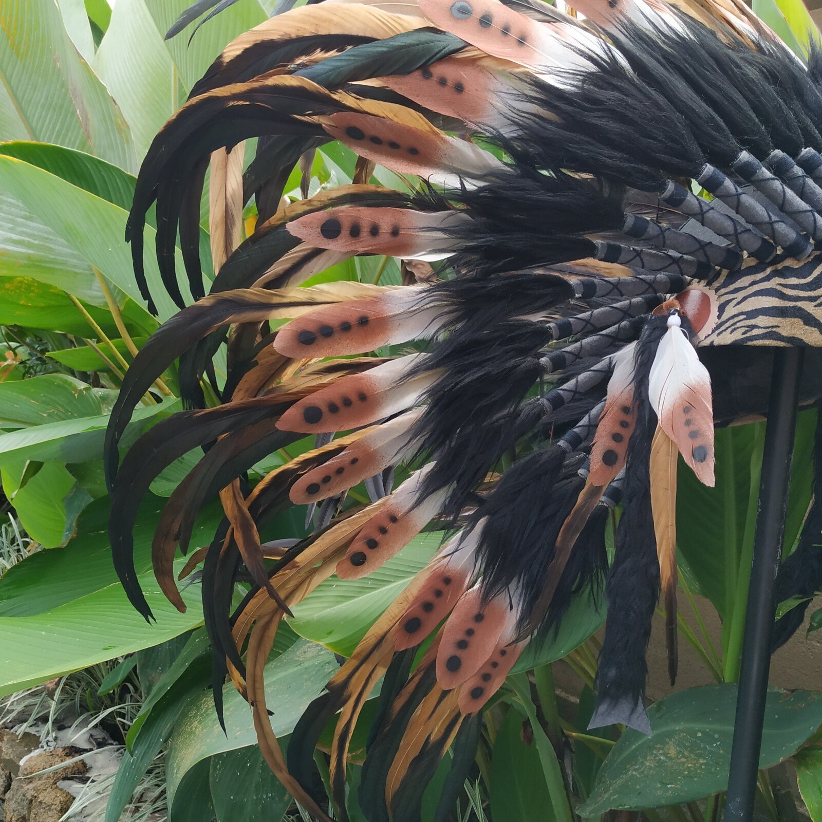 Short Indian Headdress Brown Zebra Animal headband with large | Etsy