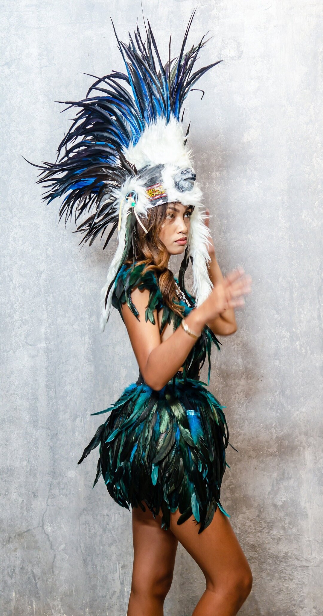 Dark Blue Native Mohawk , Indian Costume Feather Headdress , Blue ...