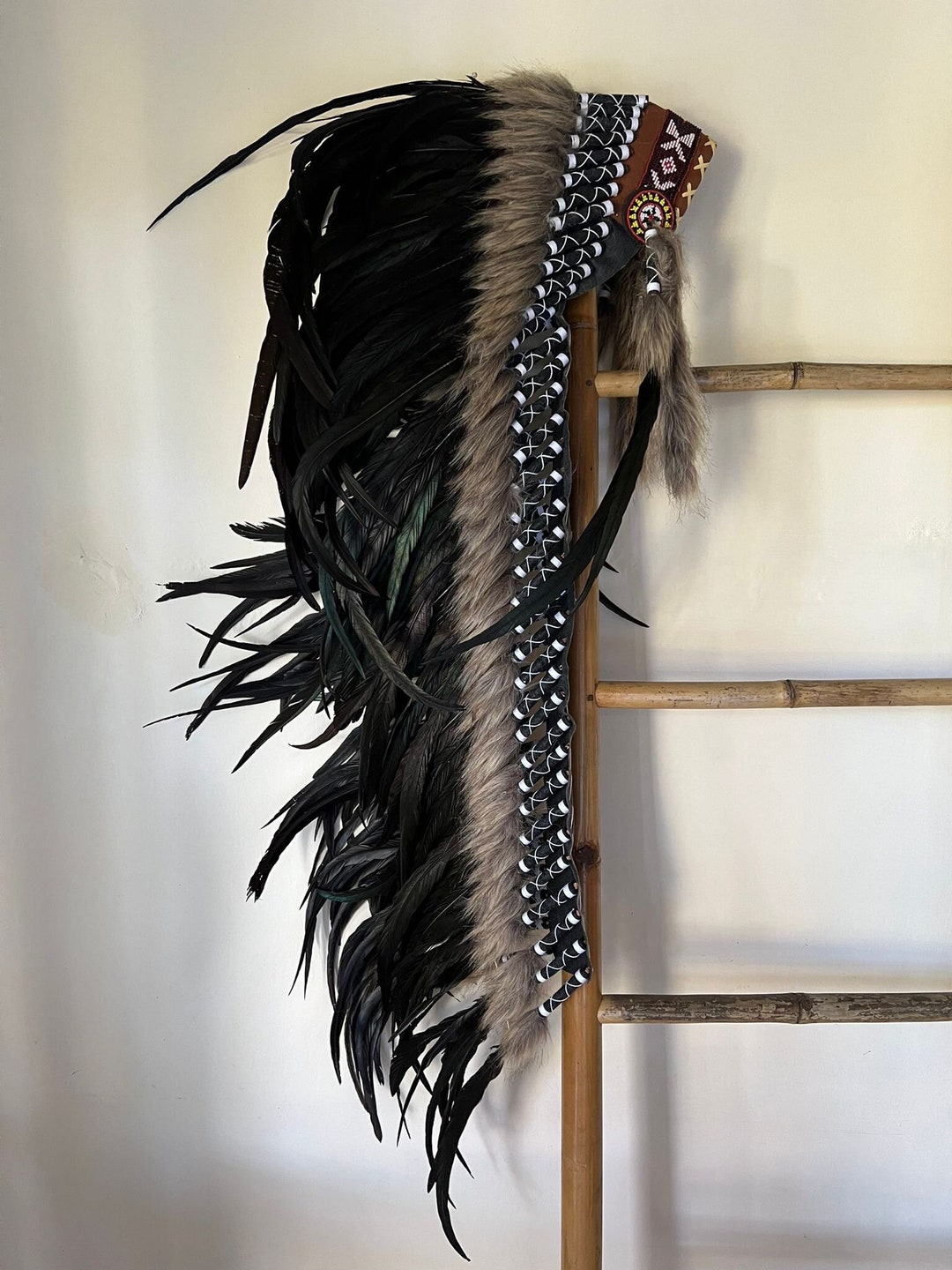 Long Natural Color Indian Headdress Replica Made With Real Rooster ...