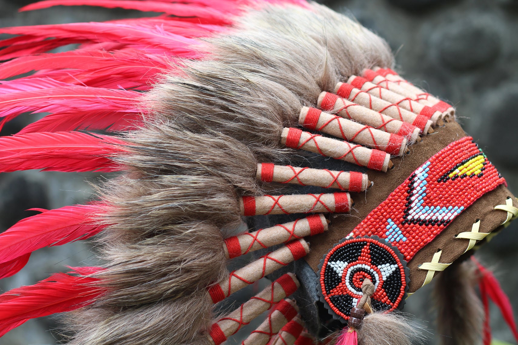 Short Indian Headdress Replica made with real dyed full red | Etsy