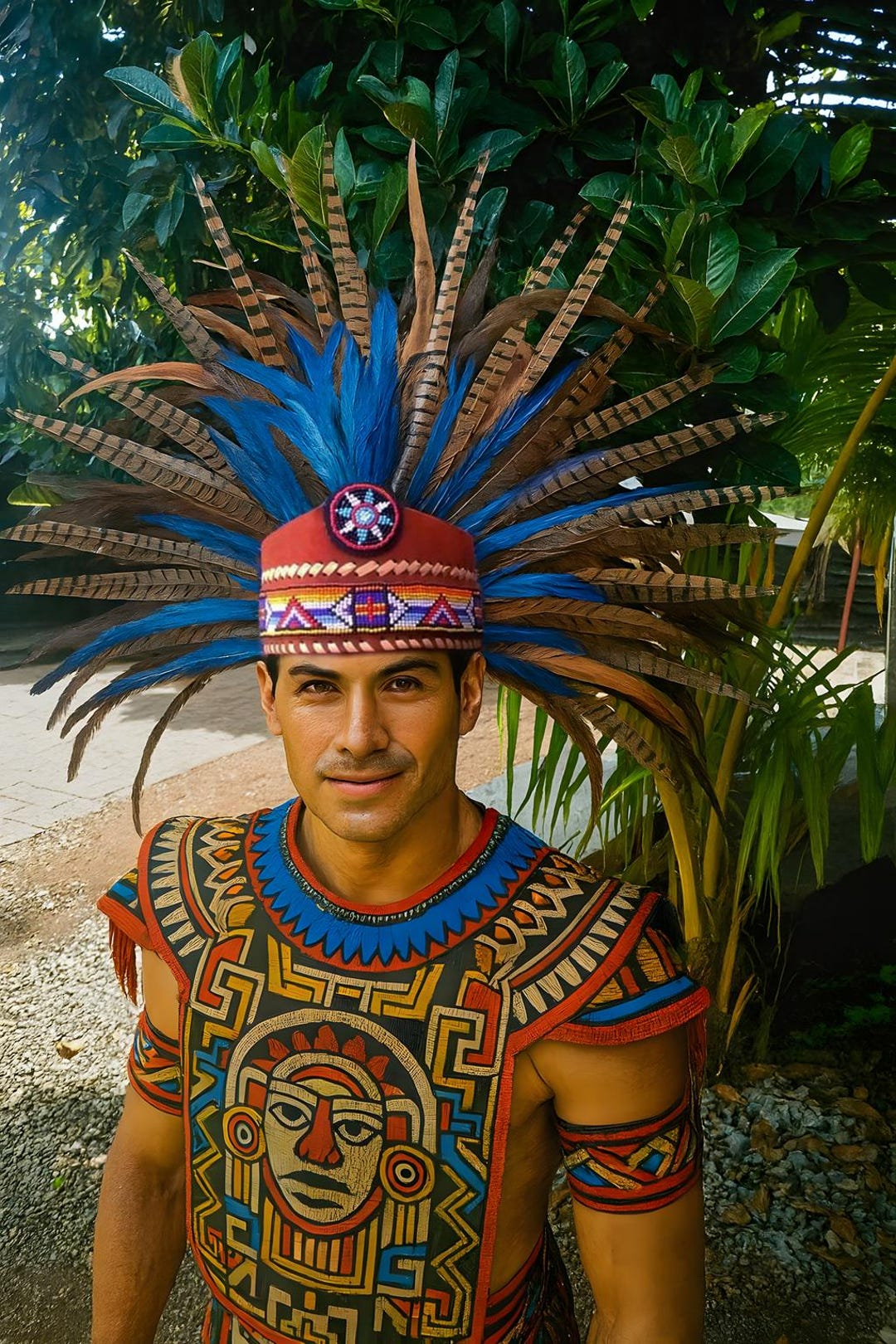 Aztec Pheasant Feather Headdress – Blue & Brown Festival Headpiece ...