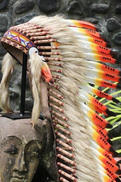 Long Indian Headdress Replica Made With White Swan Feathers Painted ...