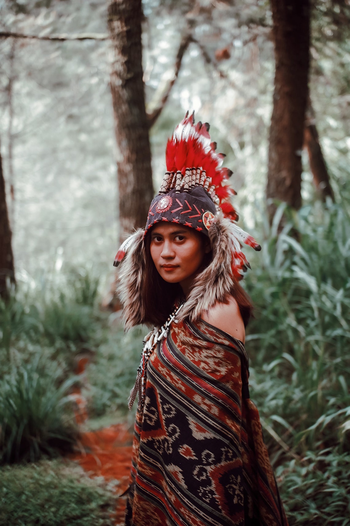 Handmade Red Feather Mohawk Headdress: Adult Costume Hat - Etsy