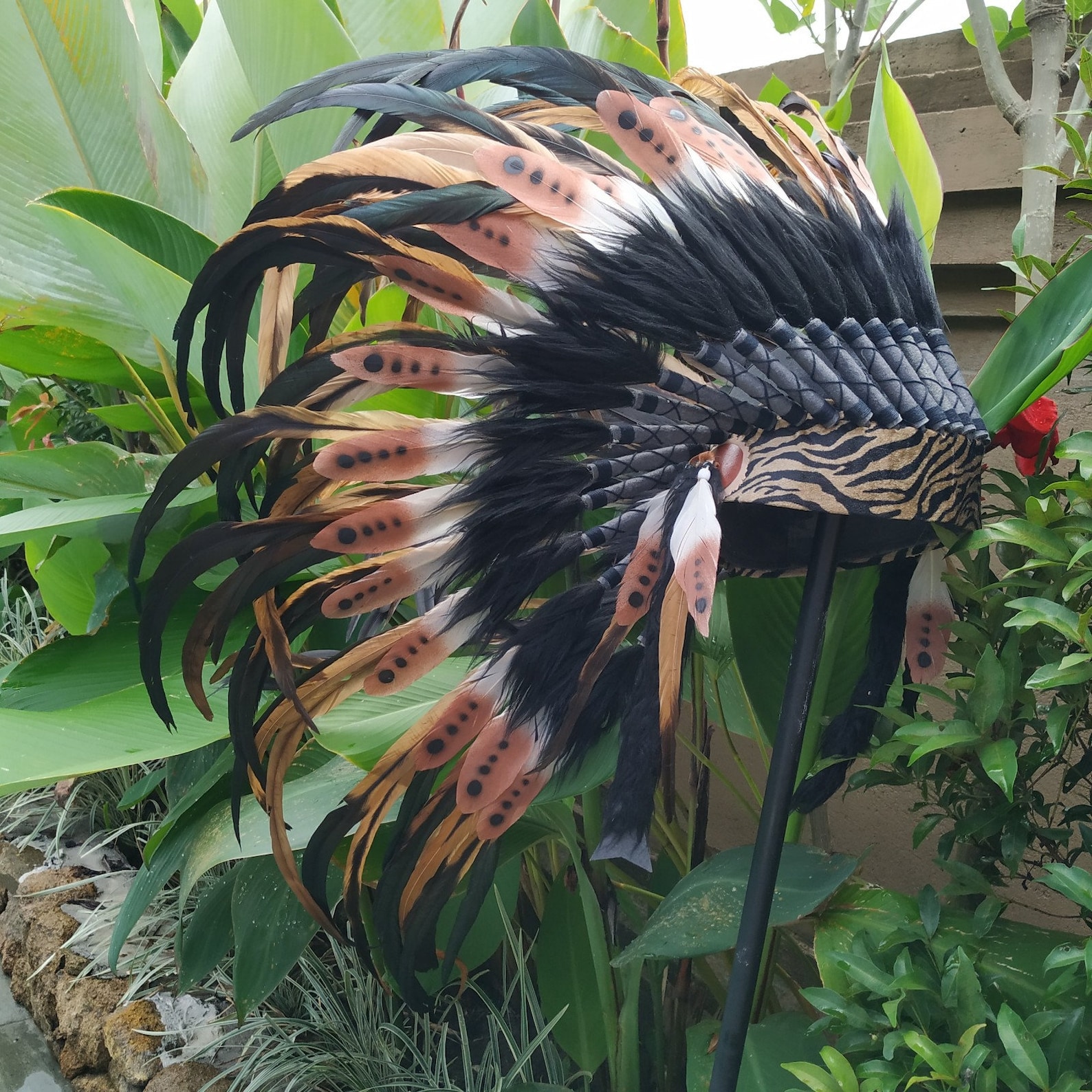 Short Indian Headdress Brown Zebra Animal Headband With Large - Etsy
