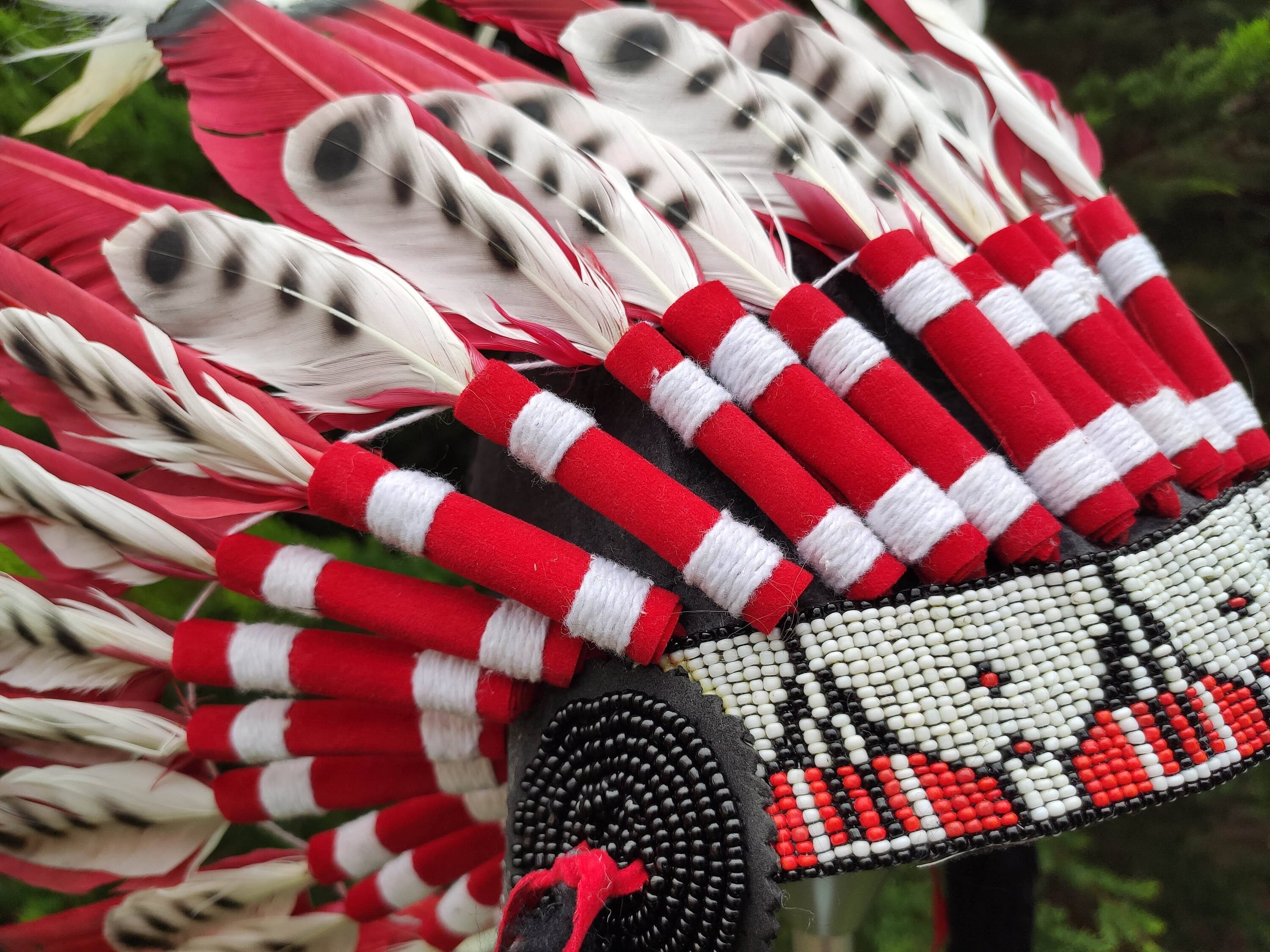 Short Red Indian Headdress Replica Made With Red Swan Feathers and ...