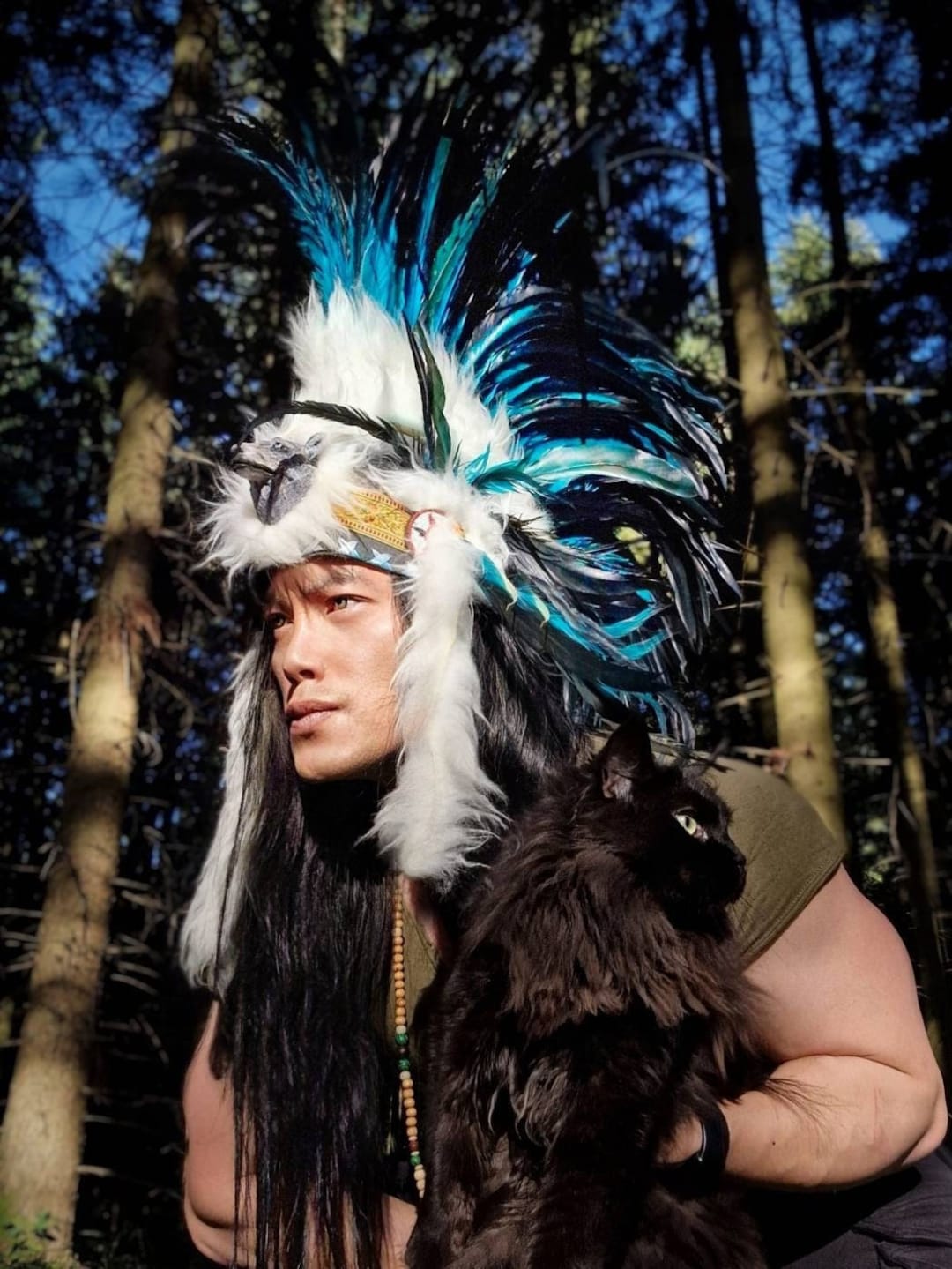 Turquoise Native Mohawk , Indian Costume Feather Headdress , Turquoise ...