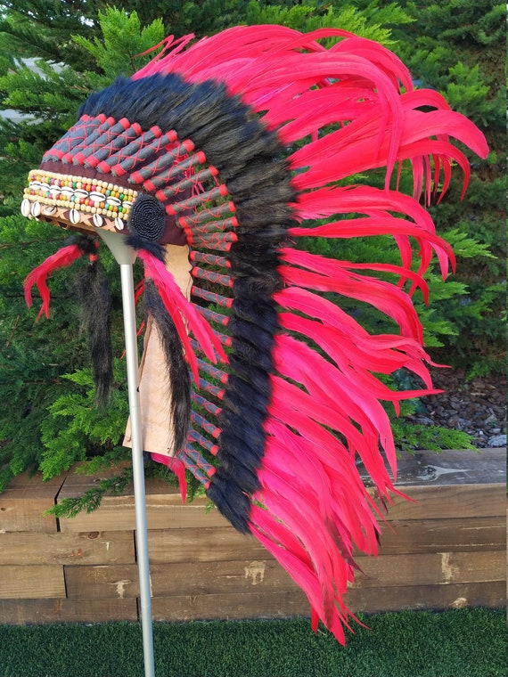 Medium Indian Headdress Replica made with full red rooster | Etsy