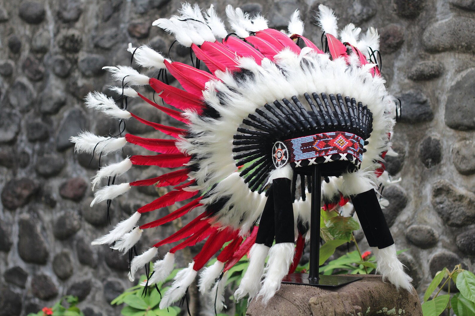 Short Red Indian Headdress Replica Made With Red Swan Feathers - Etsy