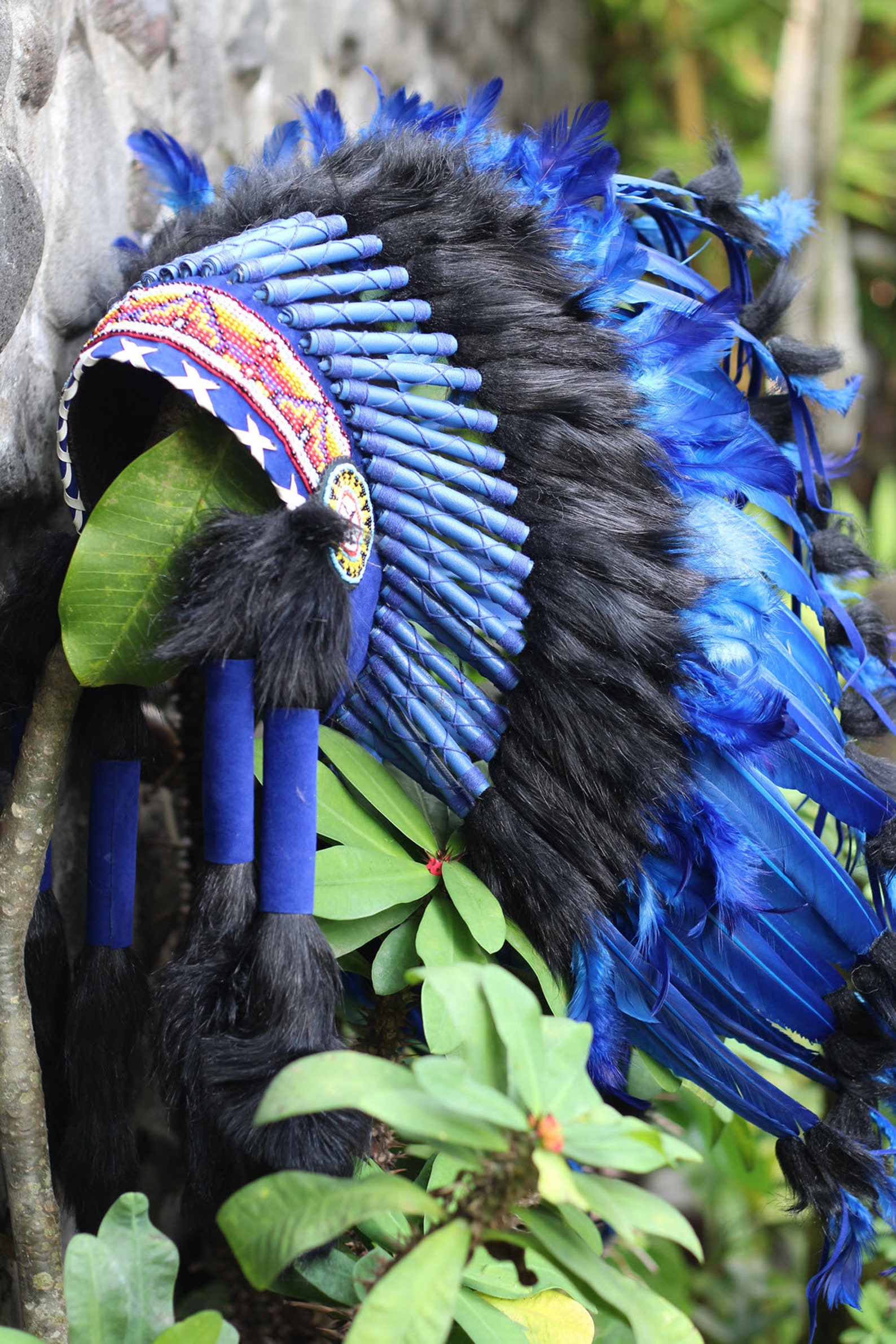 Short Blue Indian Headdress Replica Made With Blue Swan - Etsy