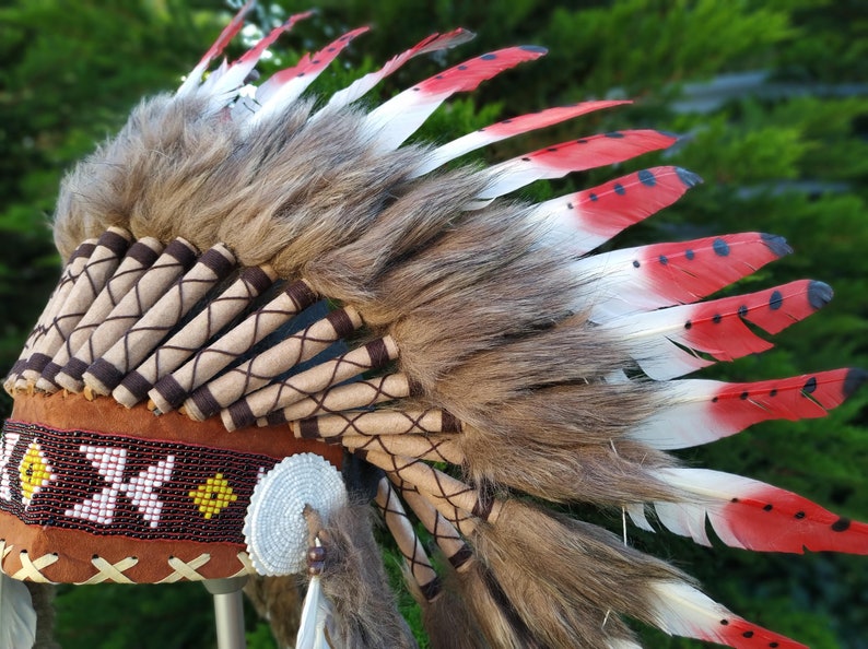 Short Red Indian Headdress Replica Made With Red Painted Swan - Etsy