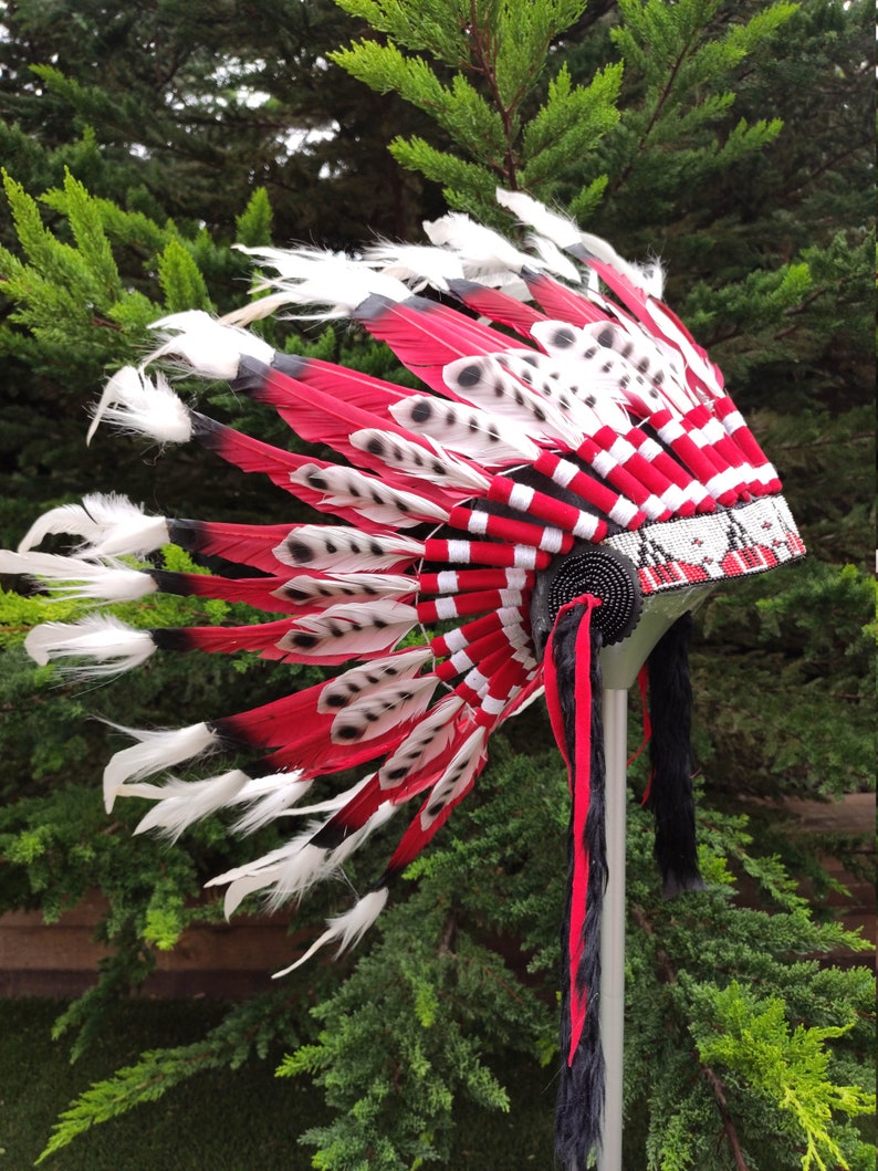 Short Red Indian Headdress Replica made with red swan feathers | Etsy