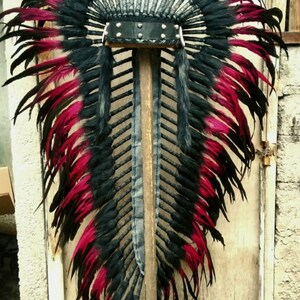 Long Red Indian Headdress Replica Made With Rooster Dyed Feathers and ...