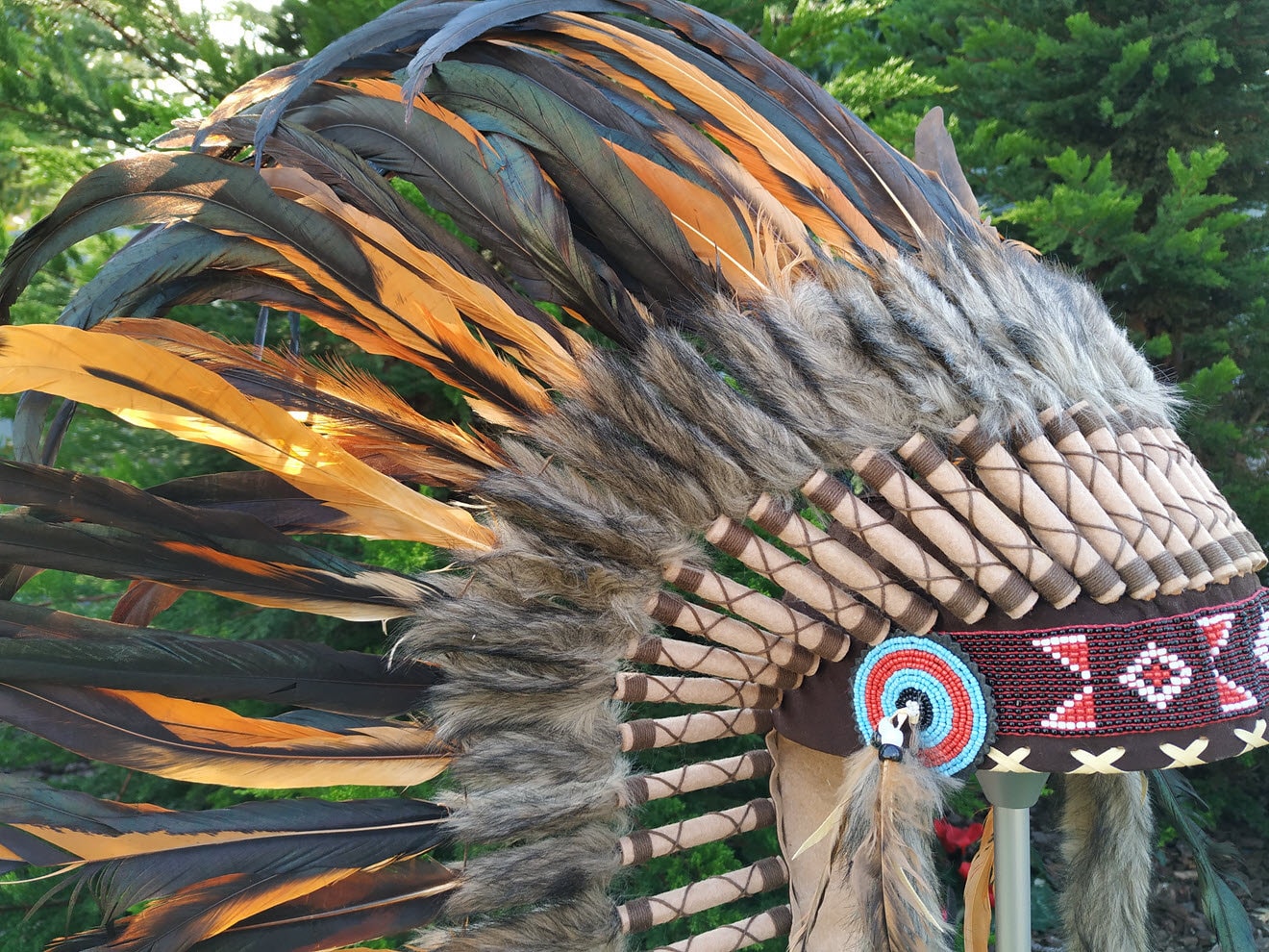 Medium Indian Headdress Replica made with Orange and black | Etsy