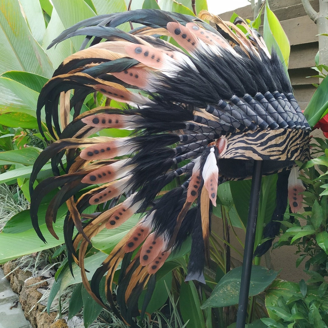 Short Indian Headdress Brown Zebra Animal Headband With Large Brown ...