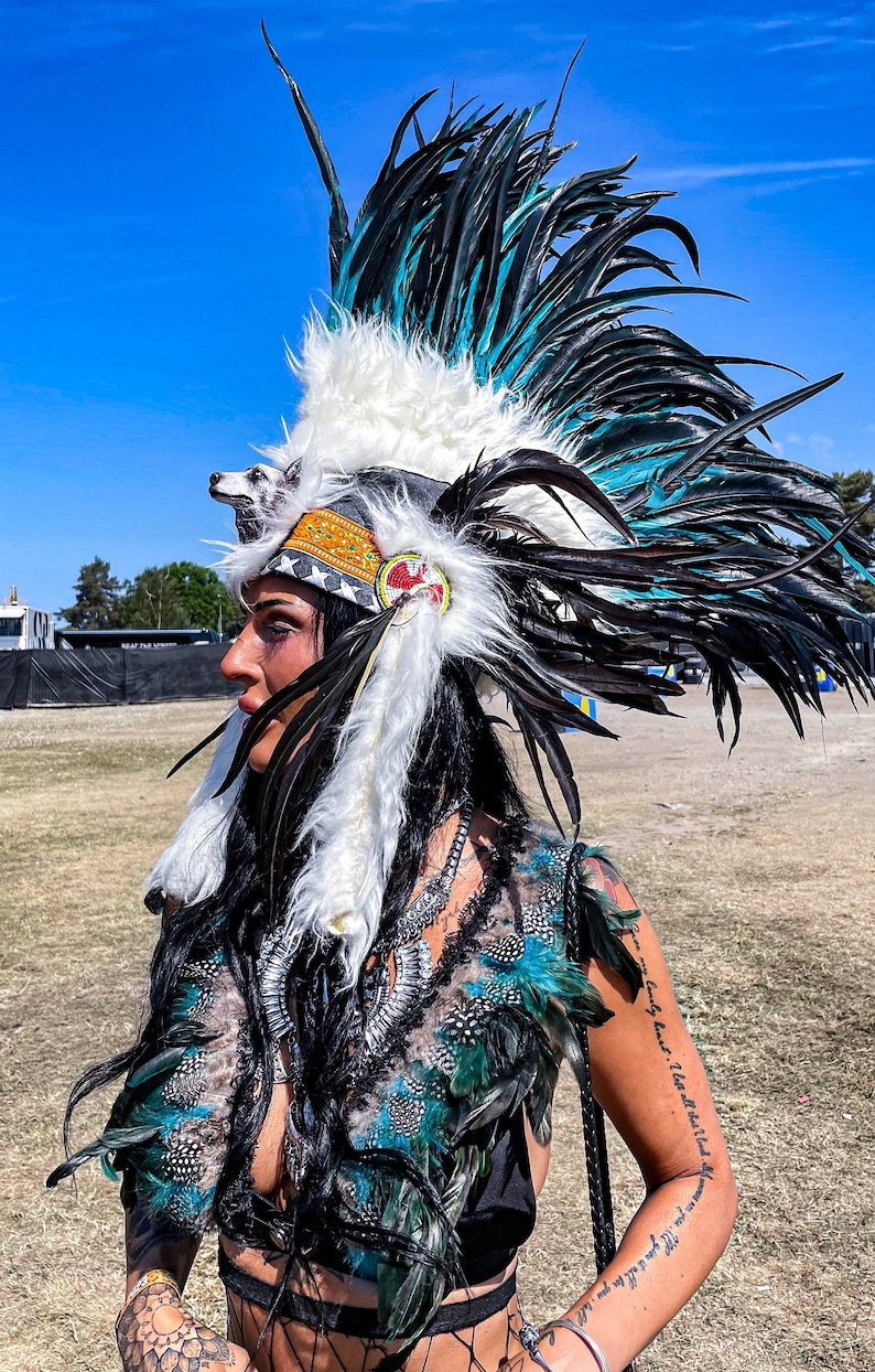 Green Native Mohawk Indian Costume Feather Headdress Green - Etsy
