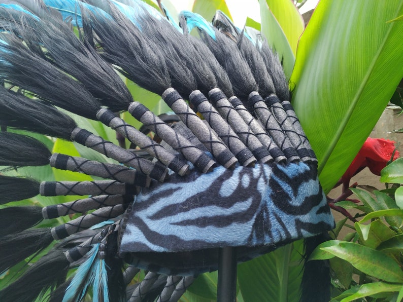 Short Indian Headdress Blue Zebra Animal Headband With Turquoise and ...