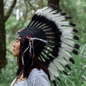 Black & White Native Mohawk , Indian Costume Feather Headdress , Black ...
