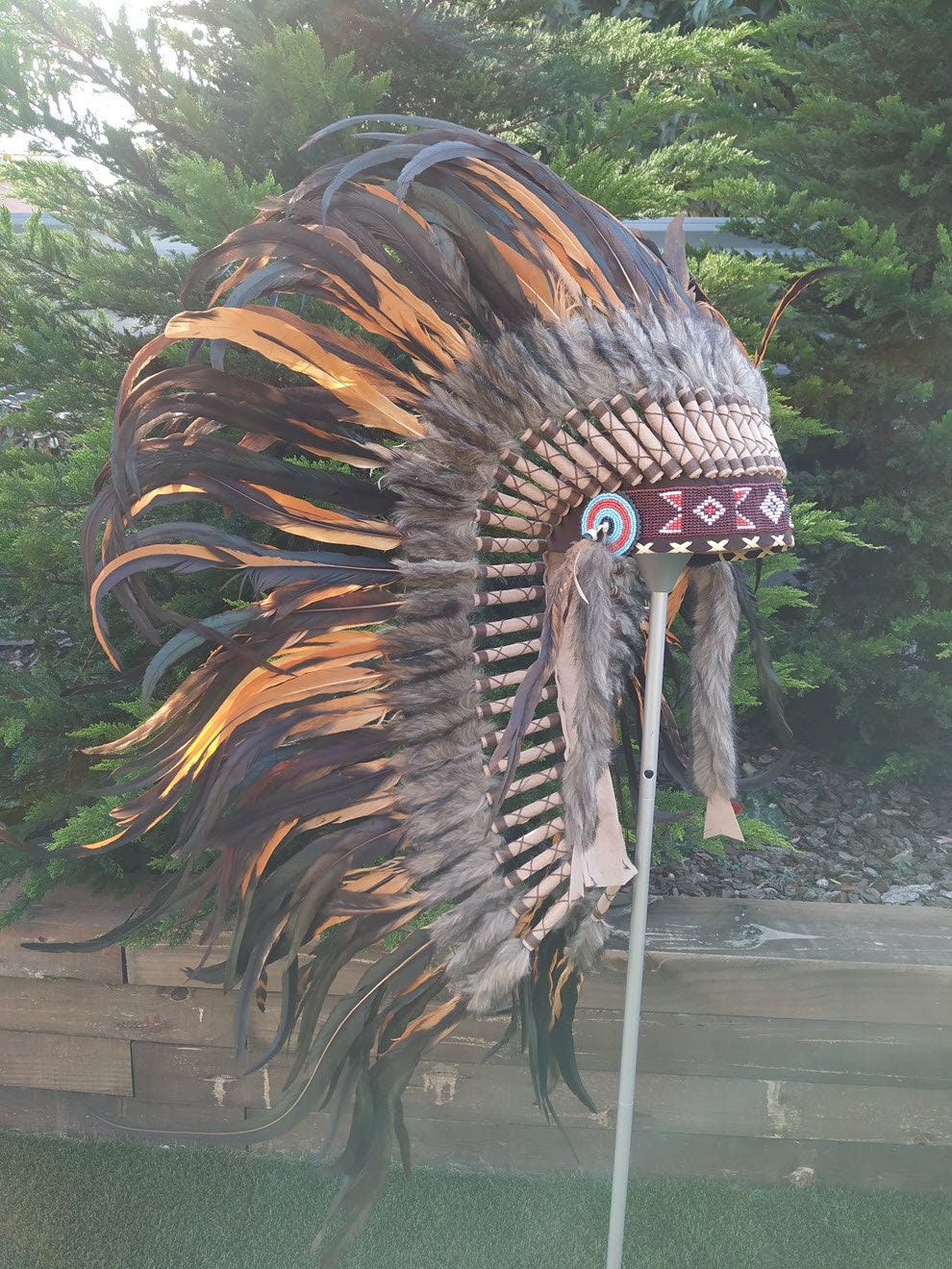 Medium Indian Headdress Replica made with Orange and black | Etsy