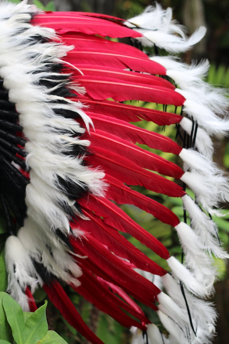 Short Red Indian Headdress Replica Made With Red Swan Feathers - Etsy