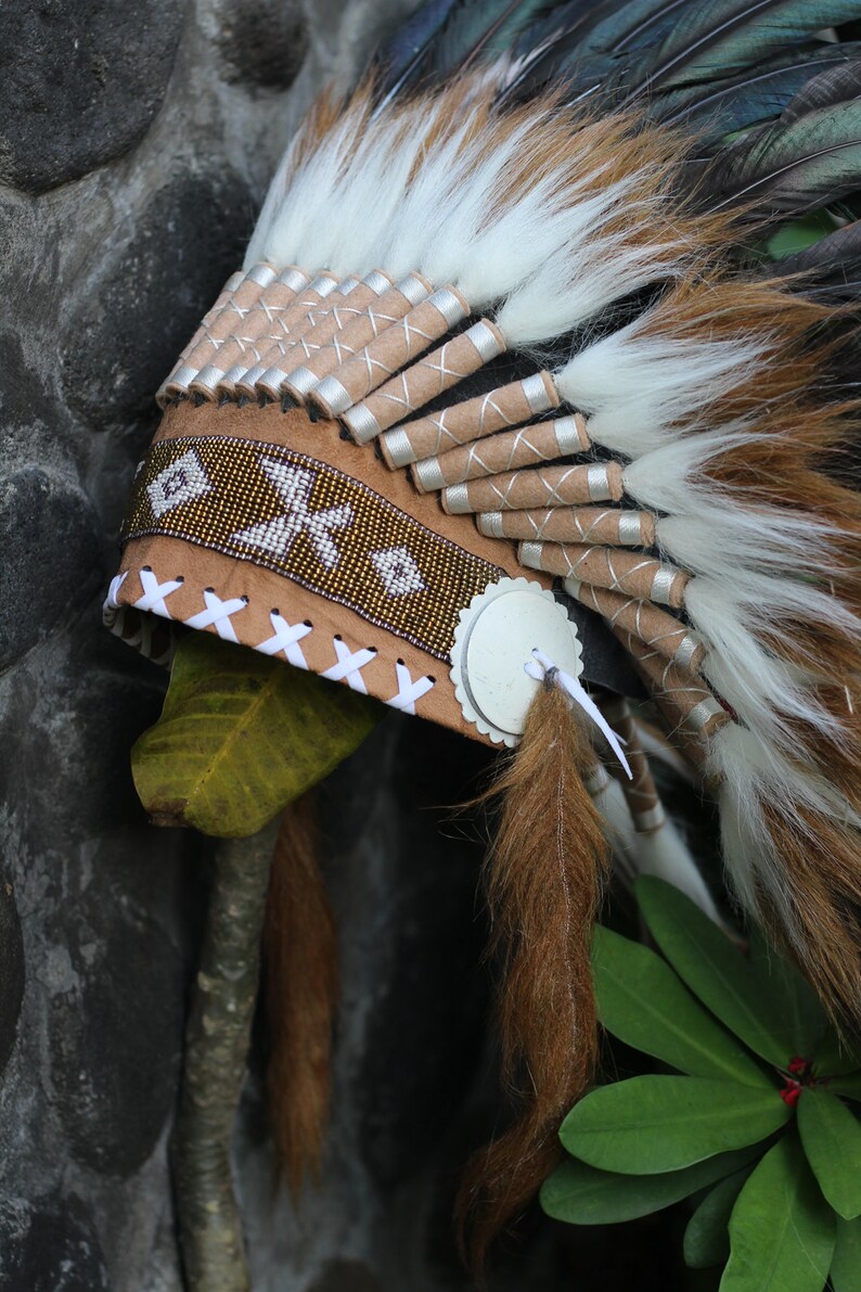 Short Indian Headdress Replica Made With Green Natural Rooster Feathers ...