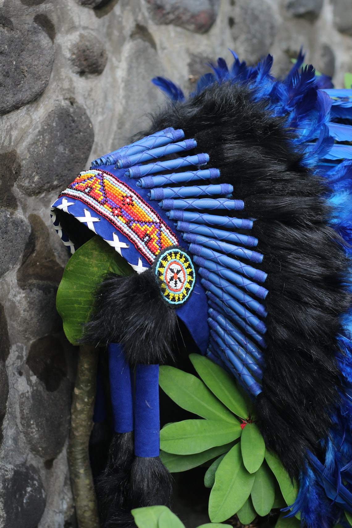 Short Blue Indian Headdress Replica Made With Blue Swan - Etsy