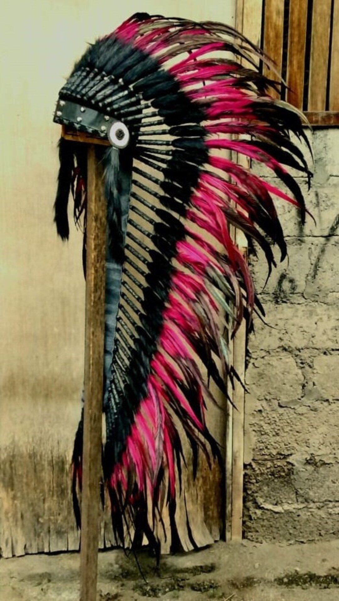 Long Red Indian Headdress Replica Made With Rooster Dyed Feathers and ...