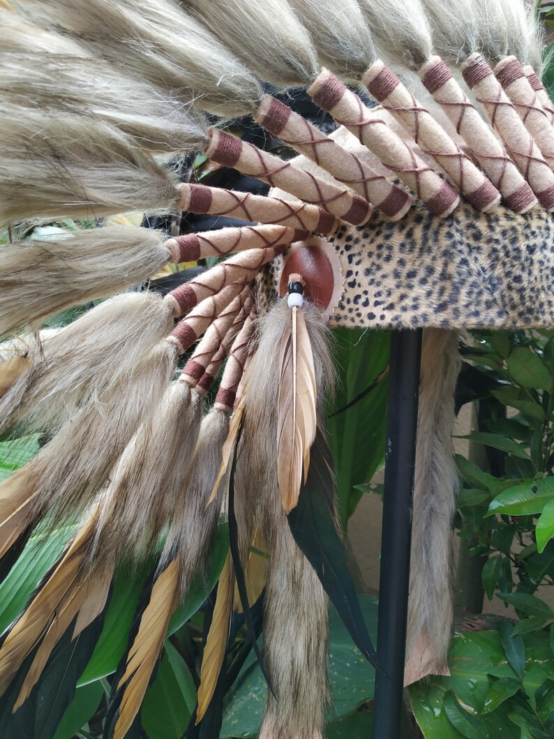 Short Indian Headdress Leopard Print Hair Headband With Brown - Etsy