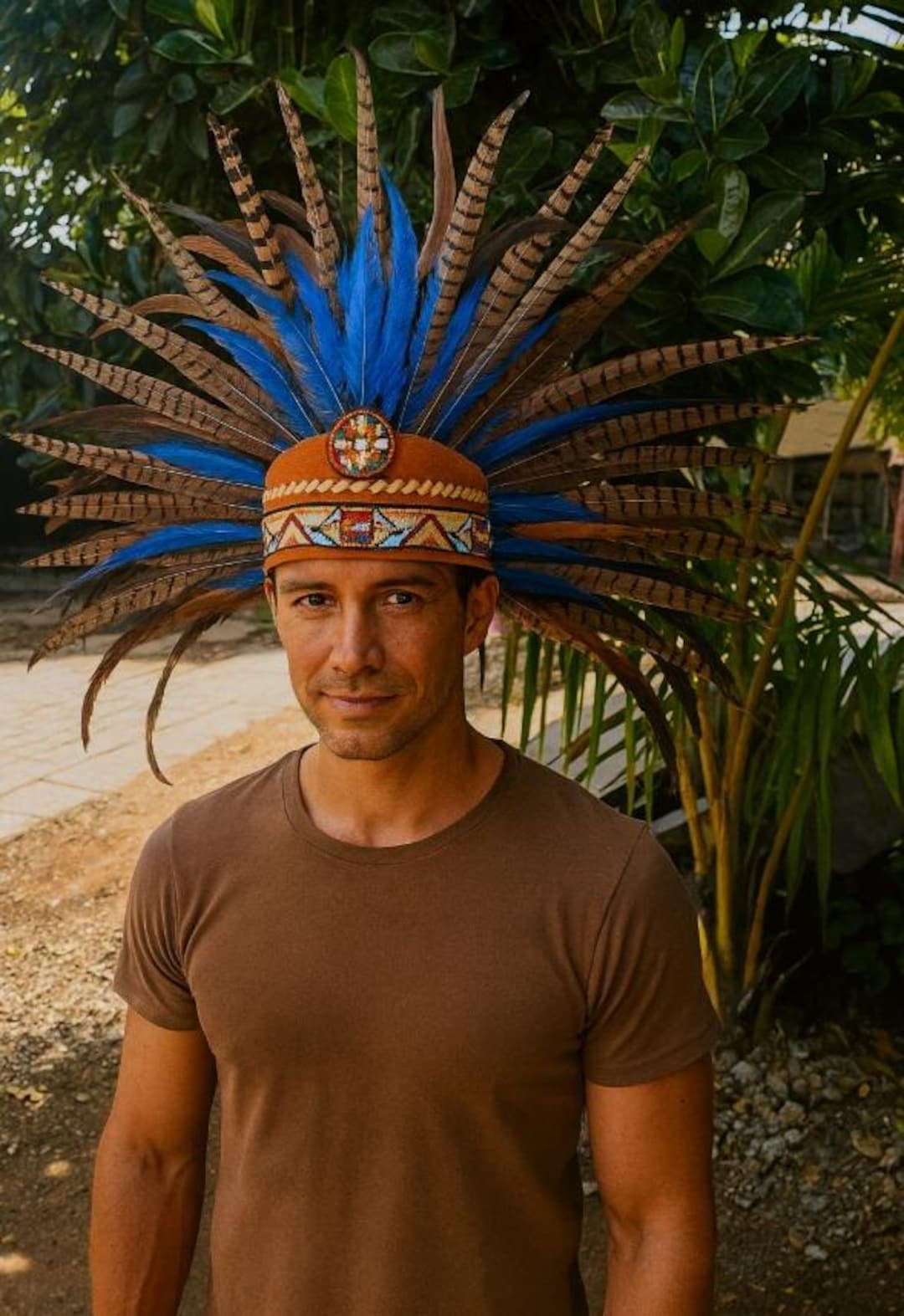 Handmade Aztec Headdress With Pheasant Feathers. Vibrant, Lightweight ...