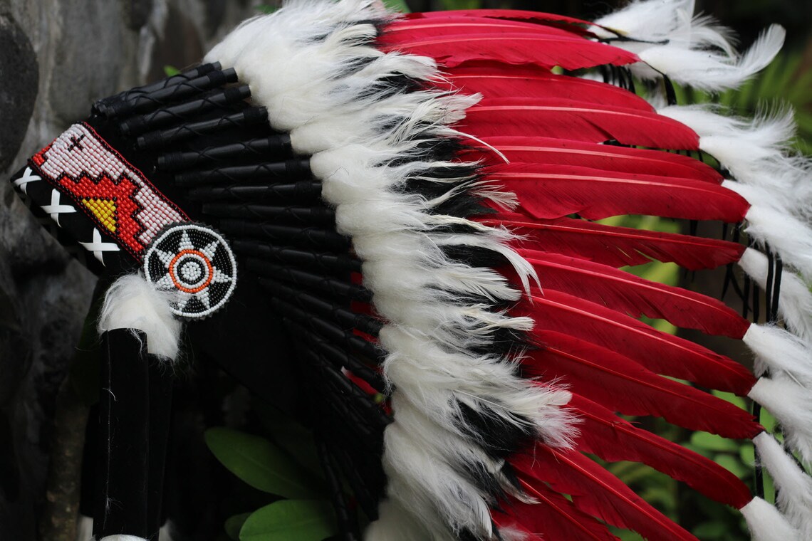 Short Red Indian Headdress Replica Made With Red Swan Feathers | Etsy