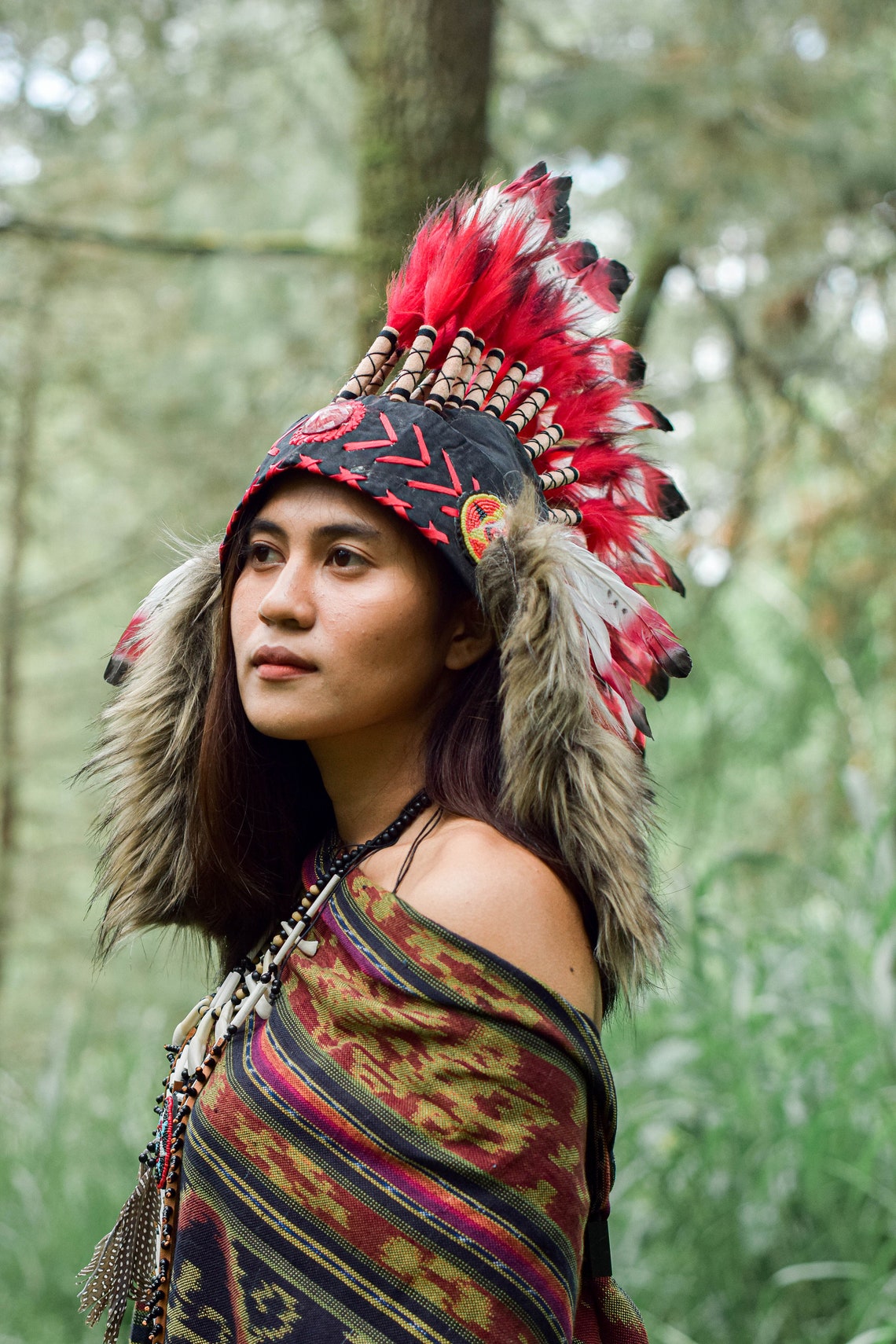 Handmade Red Feather Mohawk Headdress: Adult Costume Hat - Etsy