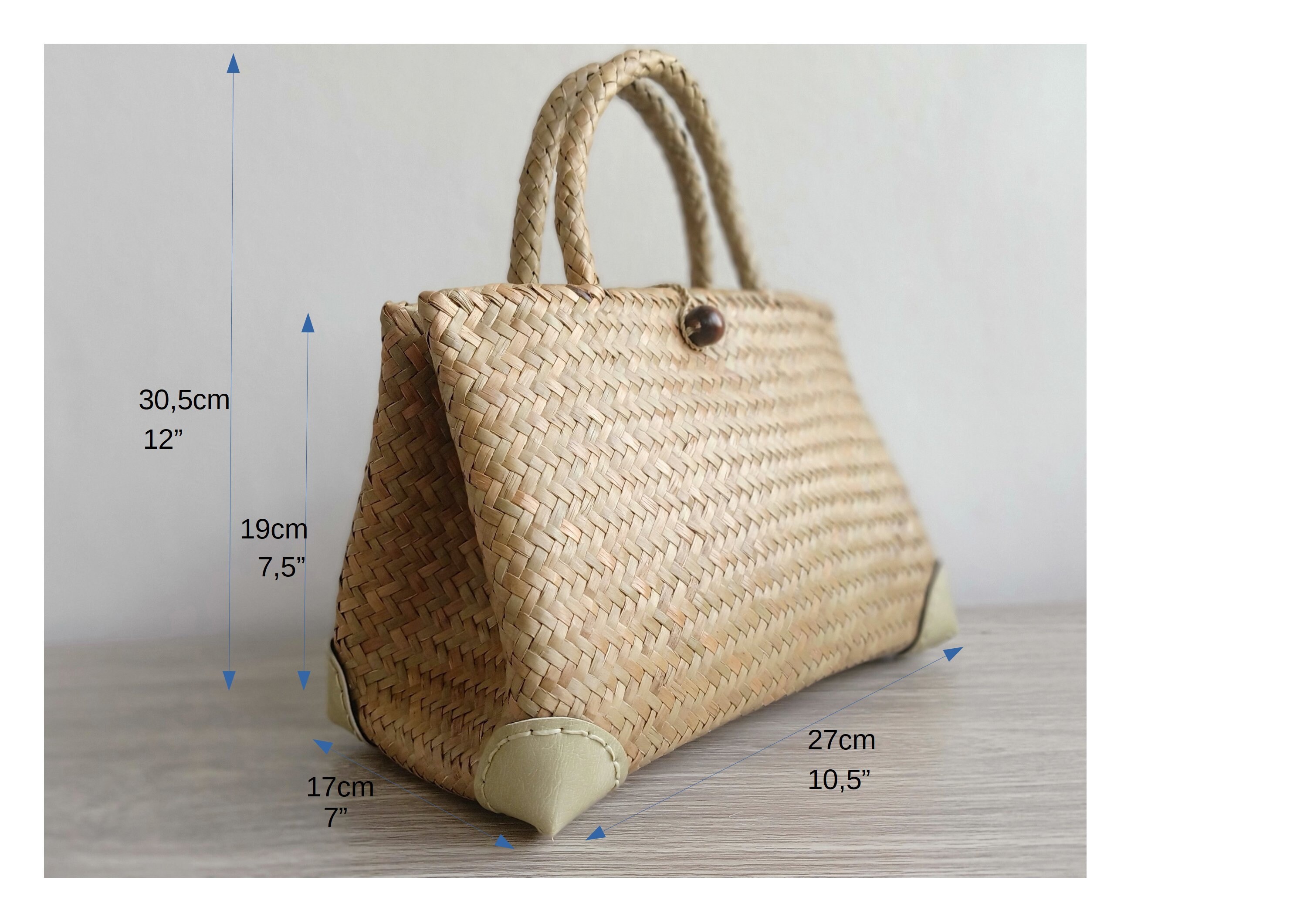 Small Straw Bag With Inner Cotton & 2 Pockets Organizer. Wicker Purse ...