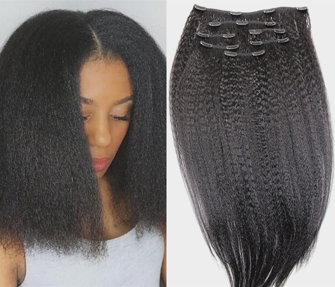 Clips in Hair Wefts Human Hair Extensions Clips on Kinky Straight ...