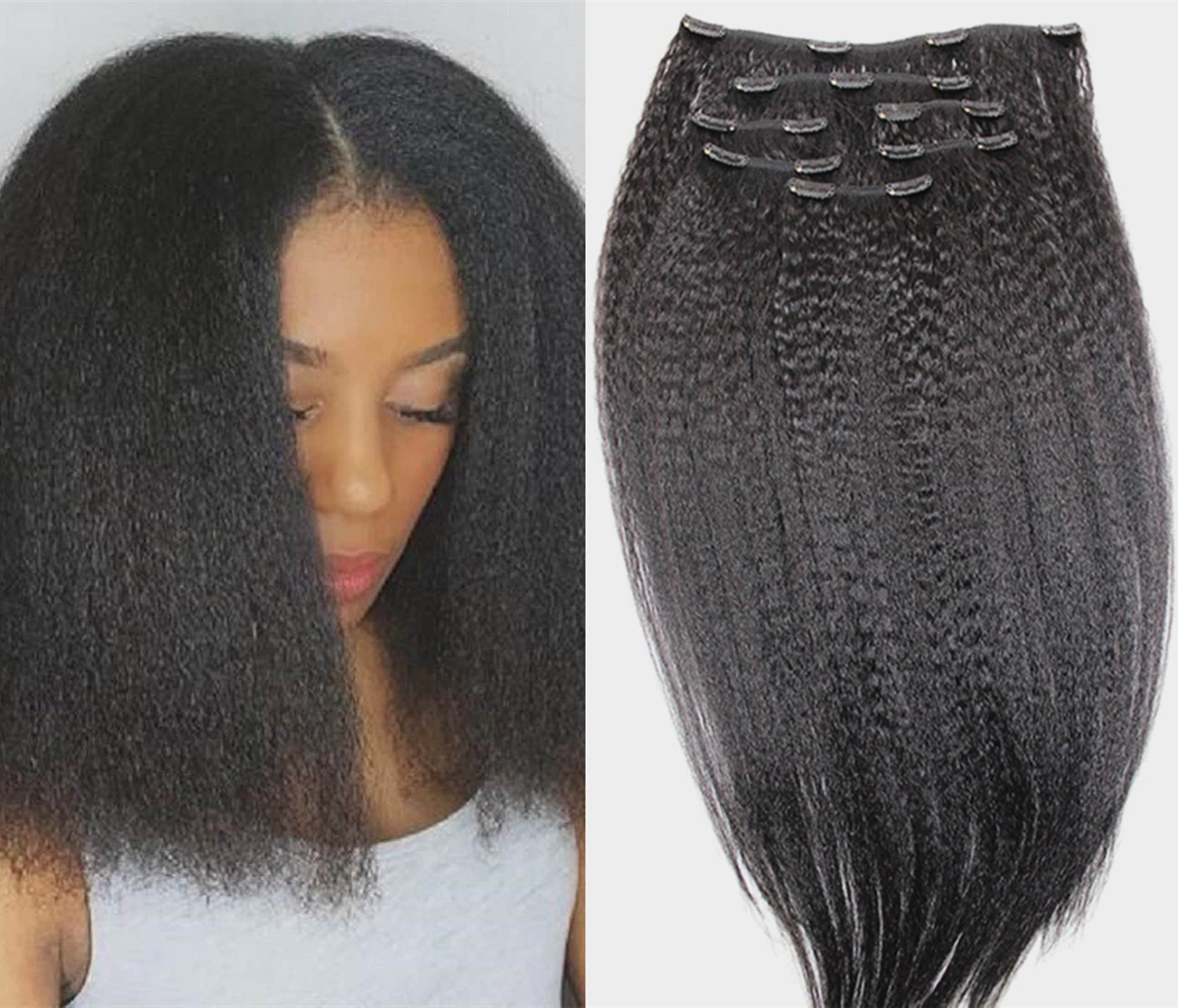 Clips in Hair Wefts Human Hair Extensions Clips on Kinky Straight ...