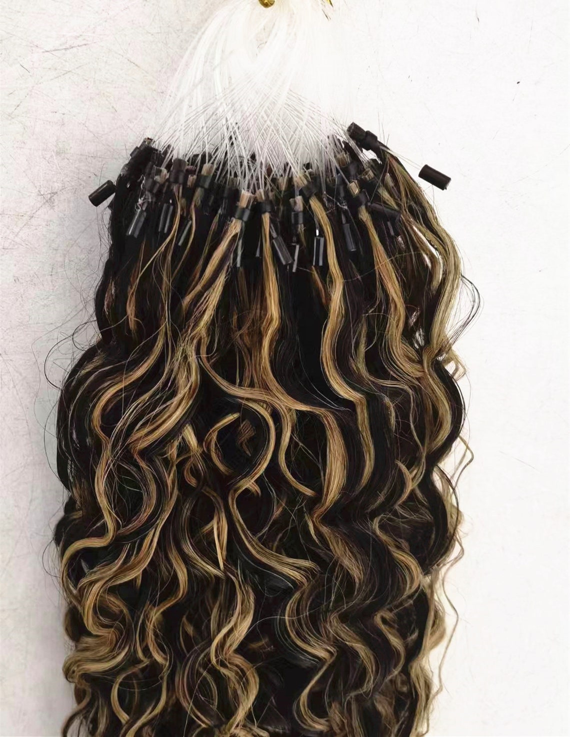 Highlight Brown Deep Wavy Micro Beads Hair Extensions Real Human Hair ...