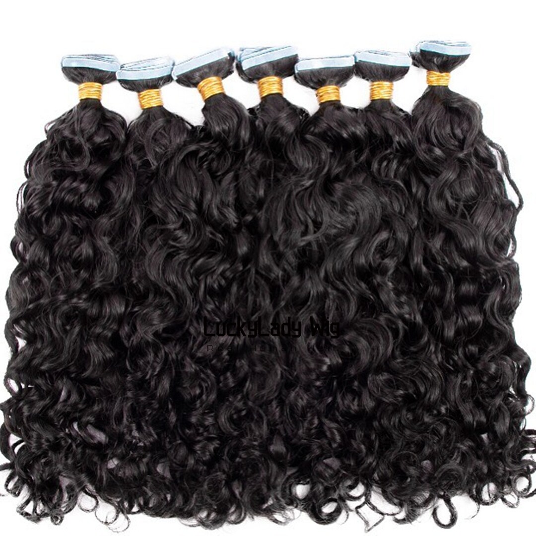 Tape in Human Hair Extensions 100% Human Hair Deep Curly Skin Weft Glue ...