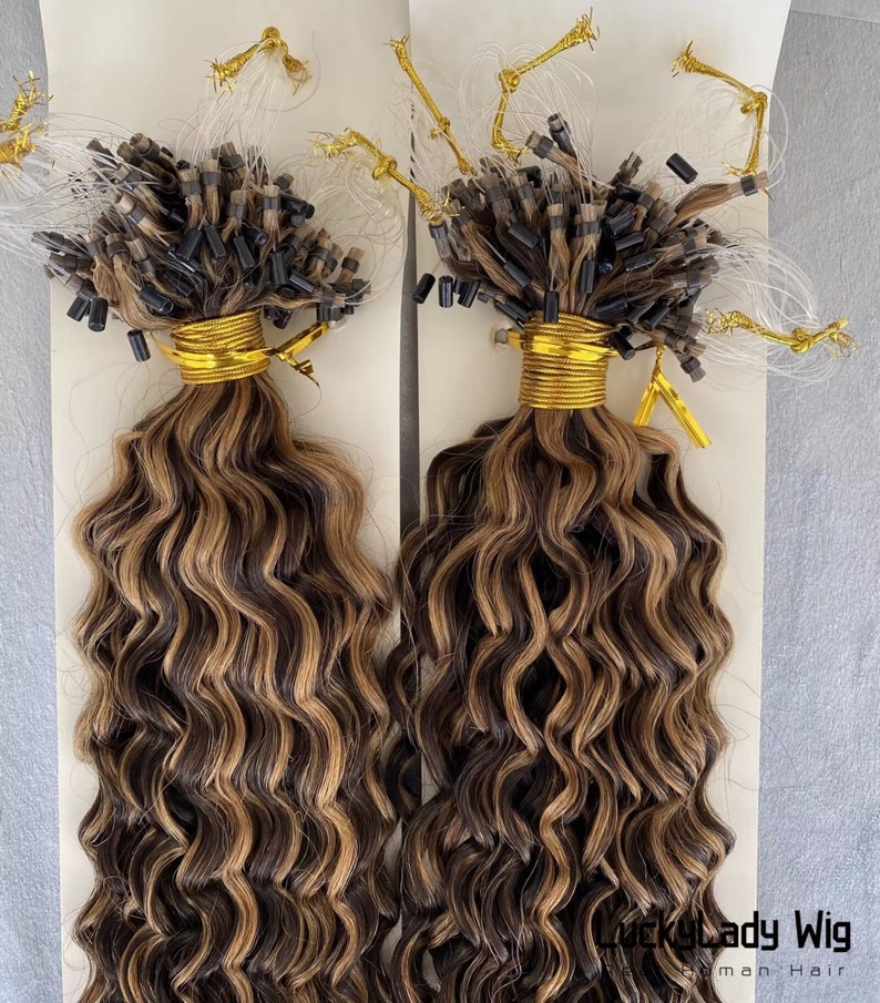 Highlight Brown Deep Wavy Micro Beads Hair Extensions Real - Etsy