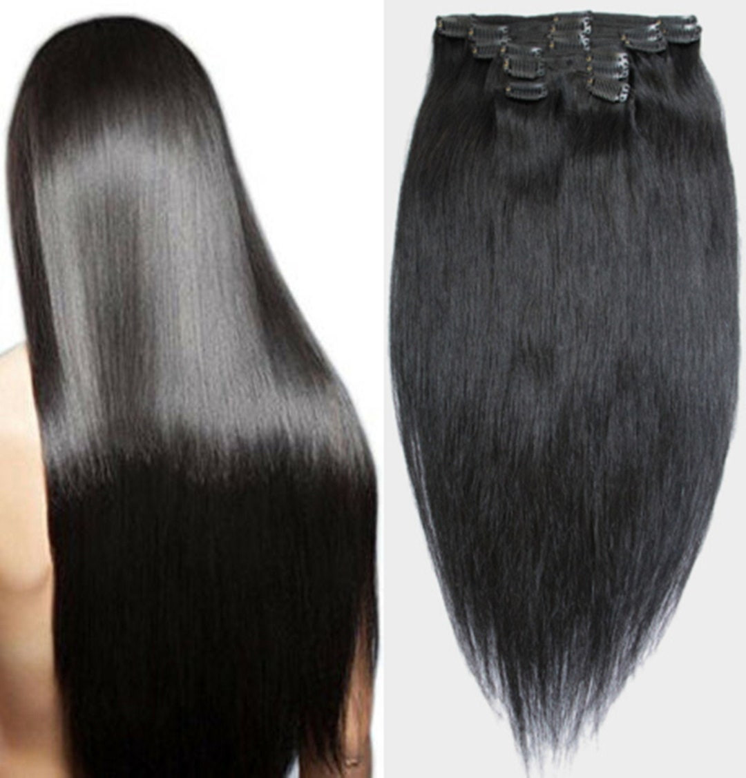Clips in Hair Wefts Human Hair Extensions Clips on Silk Straight ...