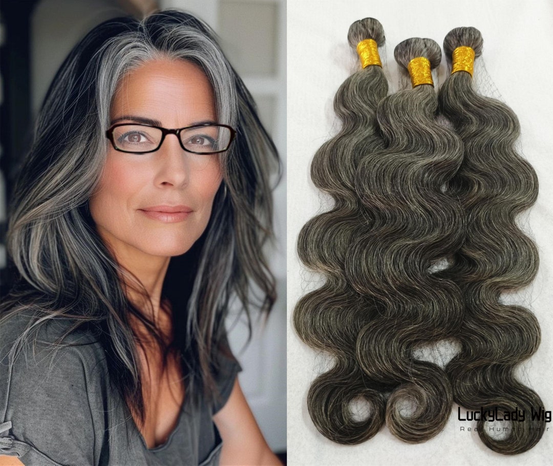 Salt and Pepper Human Hair Extensions Gray Body Wave Hair Weaving Grey Human Hair Weft Salt ...