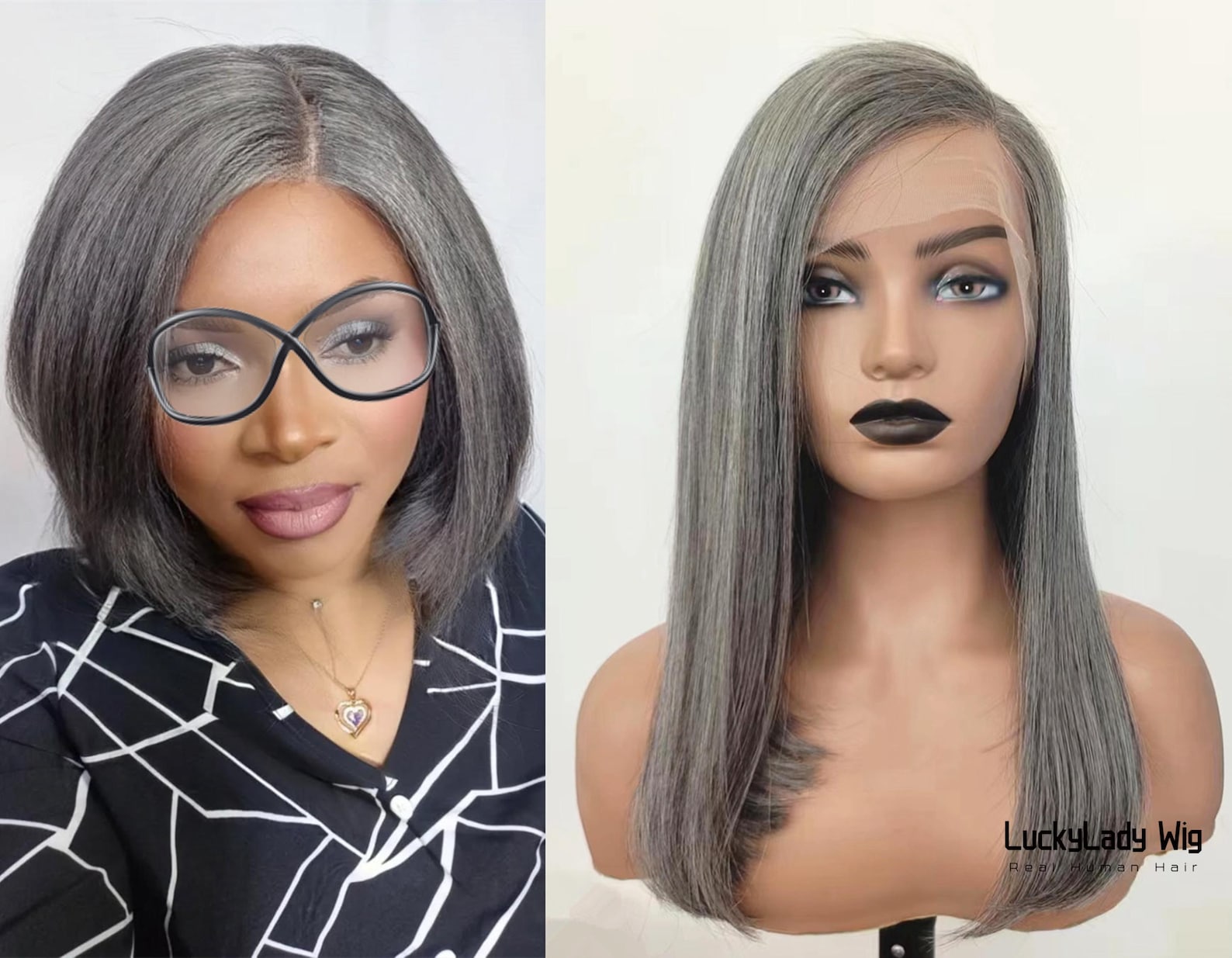 Salt and Pepper Hair Wigs Grey Frontal 13x4 Lace Wigs Gray Human Hair ...