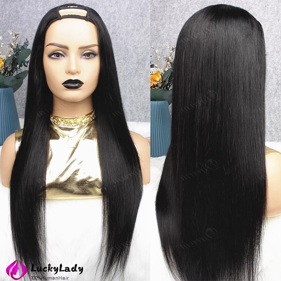 U Part Wig Human Hair Cheap U-part Wigs Silk Straight Women - Etsy