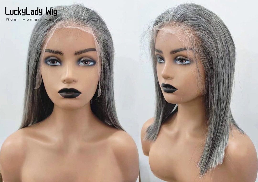 Highlight Salt and Pepper Hair Wigs Grey Frontal 13x4 Lace Wigs Gray ...
