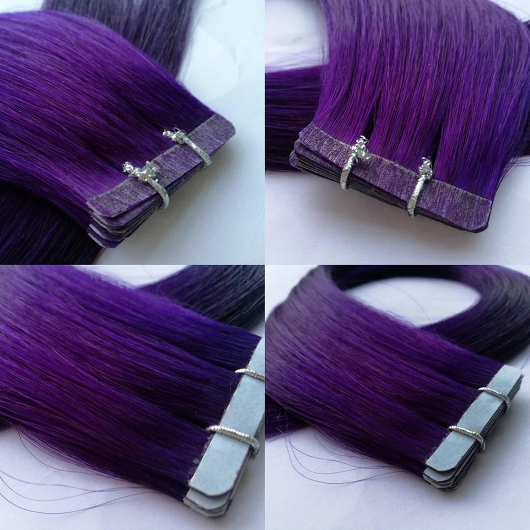 Purple Tape in Human Hair Extension Purple 100% Human Hair Skin Weft ...