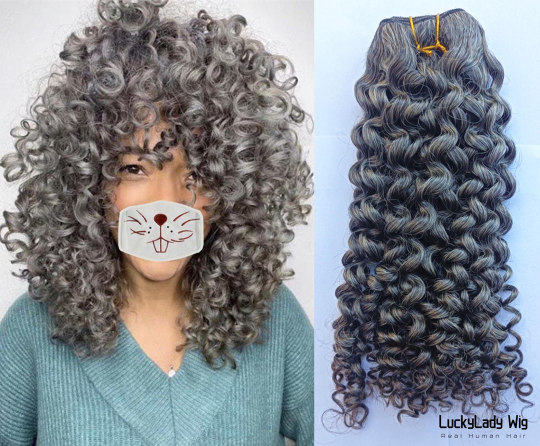 Salt and Pepper Human Hair Extensions Gray Deep Curly Hair Weaving Grey Human Hair Weft Salt ...