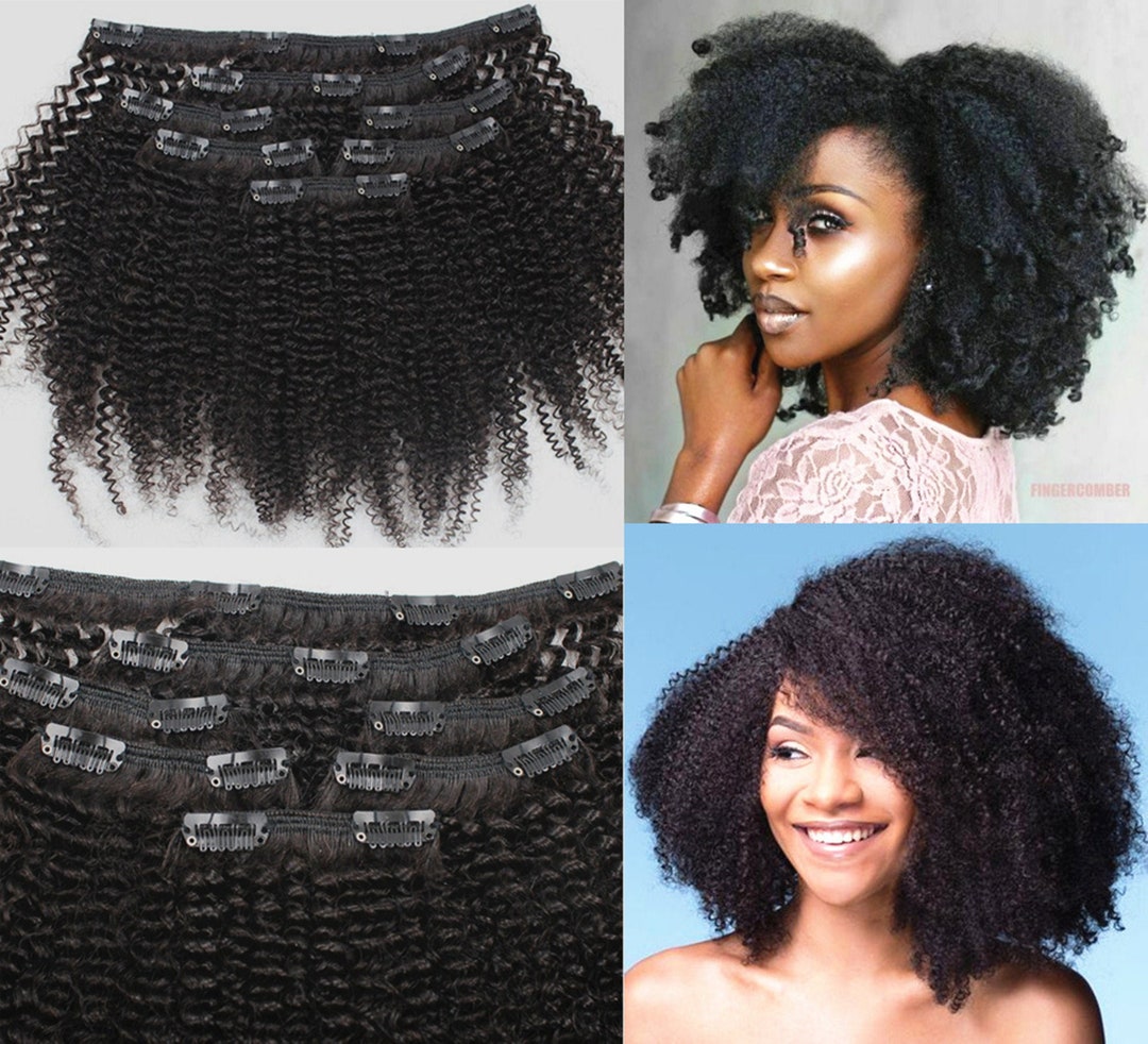Clips in Hair Weft Human Hair Extensions Clips on Remy Hair Afro Kinky ...