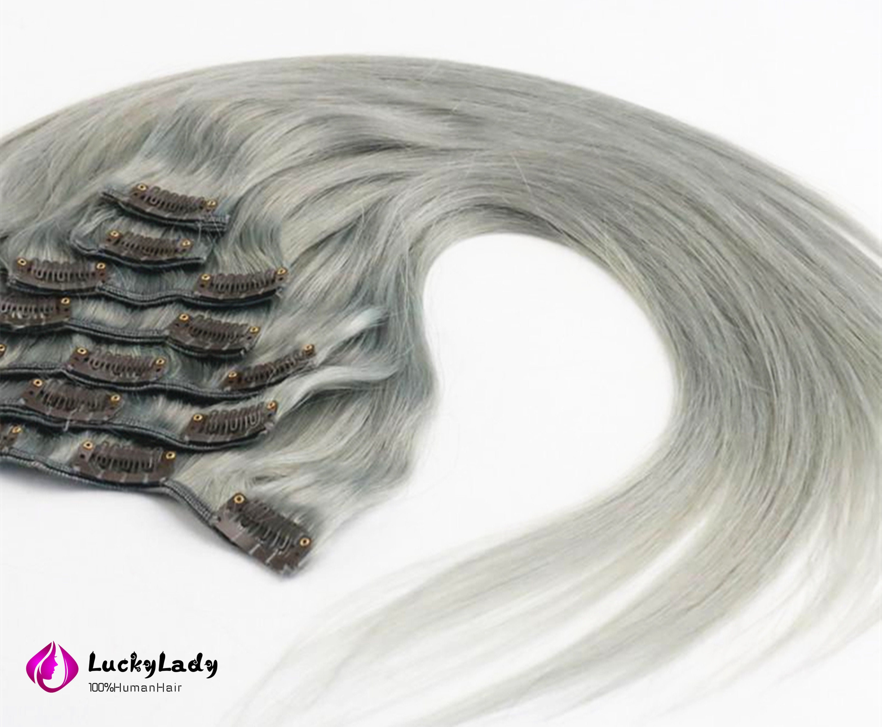 Gray Hair Clips in Hair Weft Human Hair Extensions Clips on Silk ...