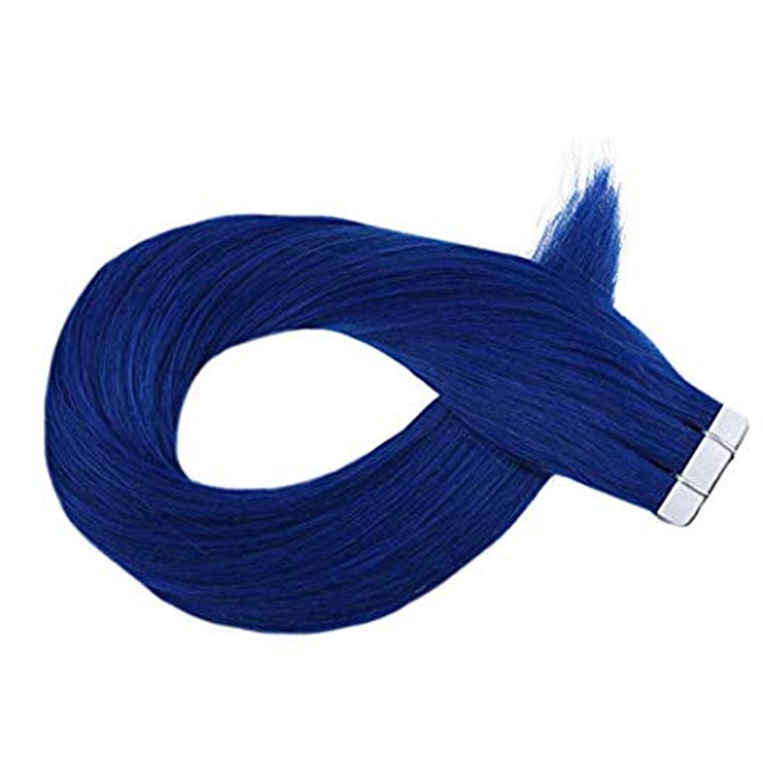 Blue Hair Tape in Humanhair Extension Blue 100% Human Hair Skin Weft ...
