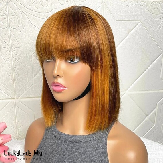 Highlight Brown Durable Full Weave Hair Wig With Bangs Full Machine Human Hair Wig Cheap Full Weaving Wigs Style Women Wigs for Women Etsy Ireland