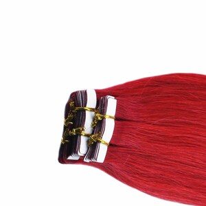 Red Hair Tape in Humanhair Extension Red 100% Human Hair Skin Weft Glue ...